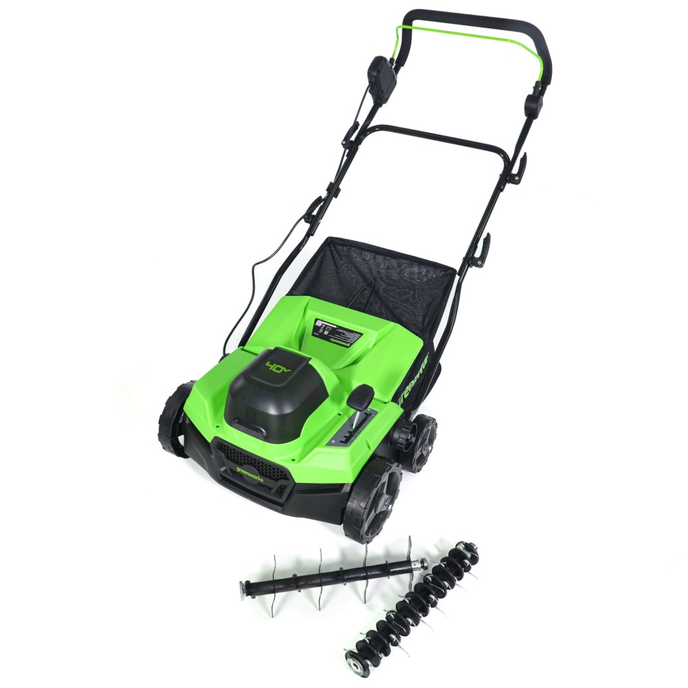 Аэратор скарификатор Greenworks GD40SC38IIk4, 40v, 38 см, в комплекте с ...