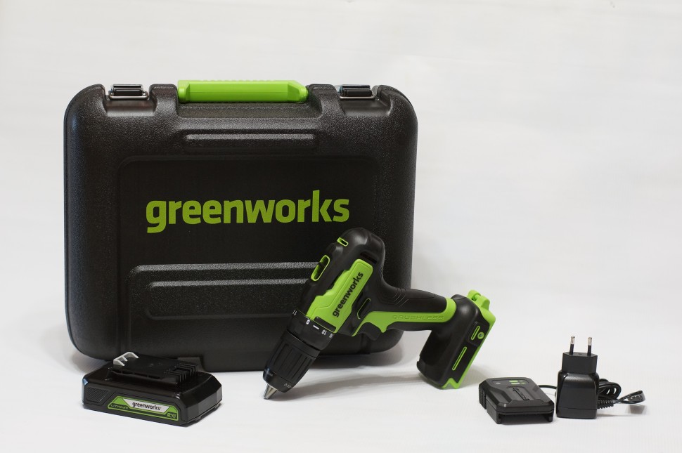 Дрель-шуруповерт Greenworks GD24DD35k2, 24v, 35 Нм, в комплекте АКБ 2 А ...