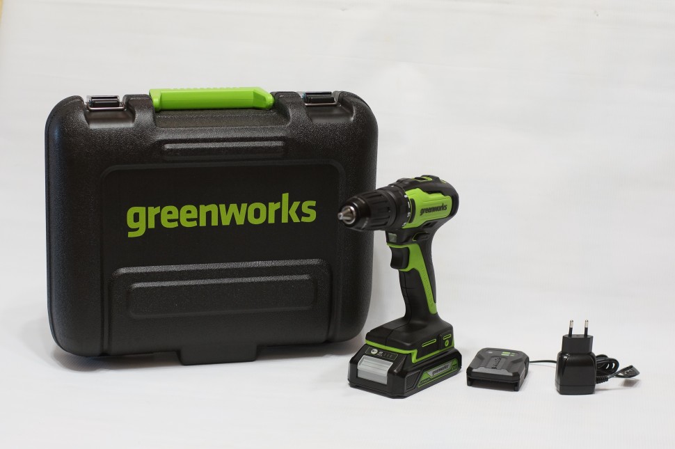 Дрель-шуруповерт Greenworks GD24DD35k2, 24v, 35 Нм, в комплекте АКБ 2 А ...